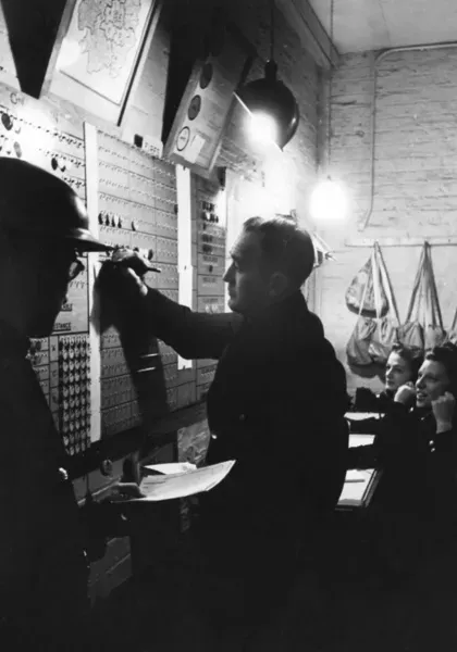 Blitz in London scene in a fire station control room