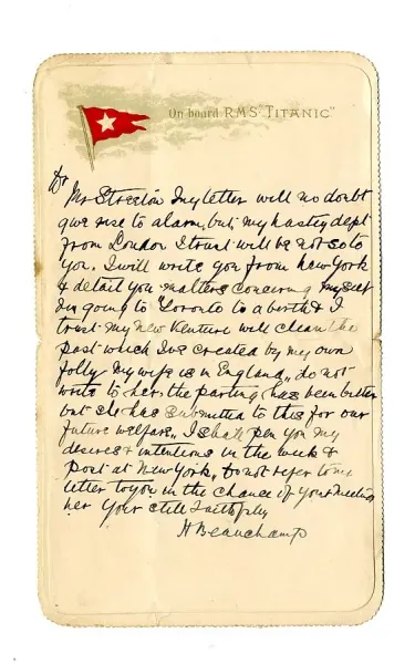 White Star Line, Titanic lettercard written on board