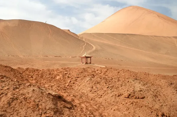 Background Image of Shrine in the vast Taklamakan desert near Bezeklik