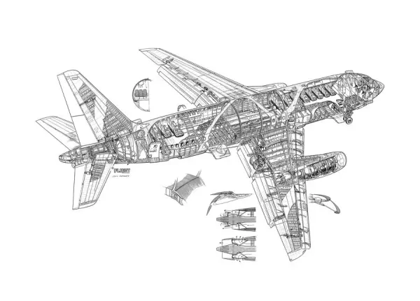 Wooden Jigsaw Puzzle of Dassault Mercure Cutaway Drawing