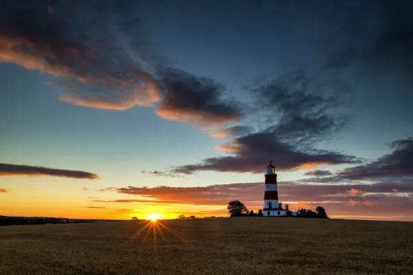 Antique Framed Print of Happisburgh Lighthouse at Sunset, Happisburgh
