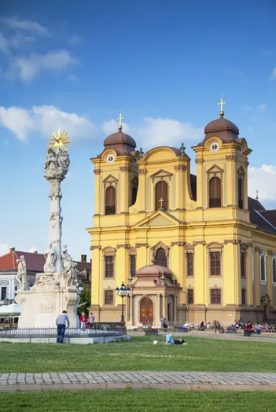 Mounted Print of Roman Catholic Cathedral and Trinity Column in Piata