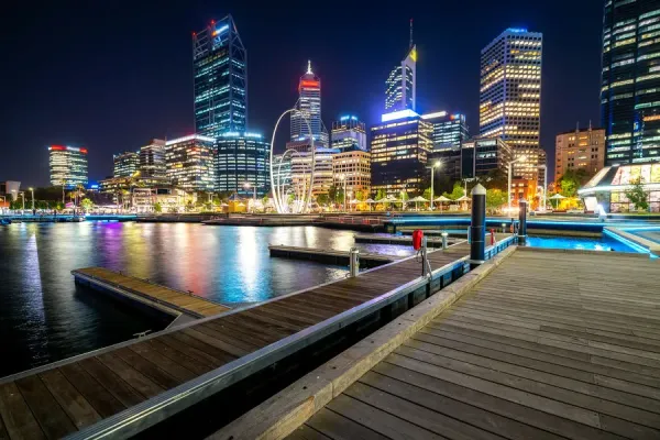 Perth City Night Time Skyline Of Perth, Australia Across The #2 By