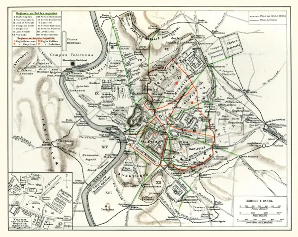 Ancient Rome Italy Map illustration 1898 Original edition