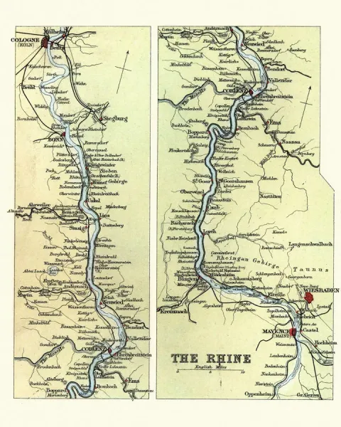 Antique Map of course of the Rhine river Our beautiful Wall Art and ...