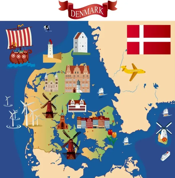 Cartoon map of Denmark Our beautiful Wall Art and Photo Gifts include ...