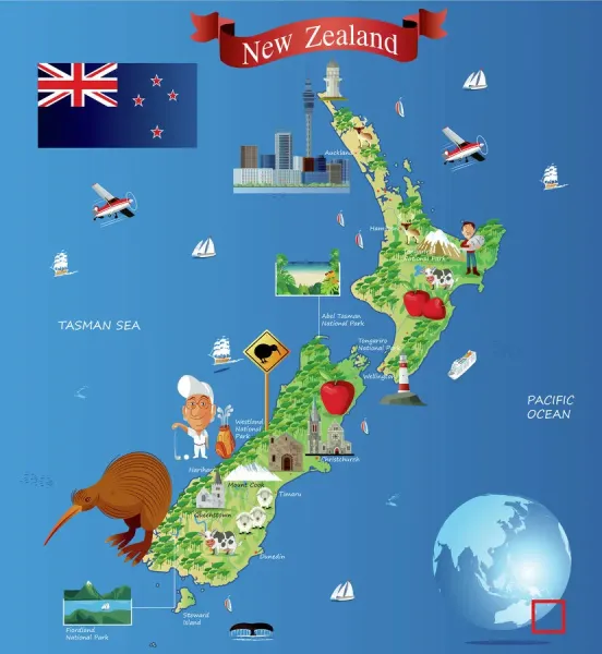 Greetings Card of Cartoon map of New Zealand - Media Storehouse