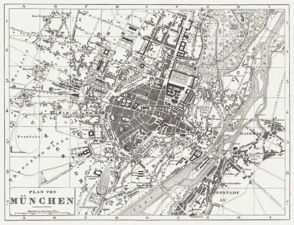 City map of Munich, wood engraving Our beautiful Wall Art and Photo ...
