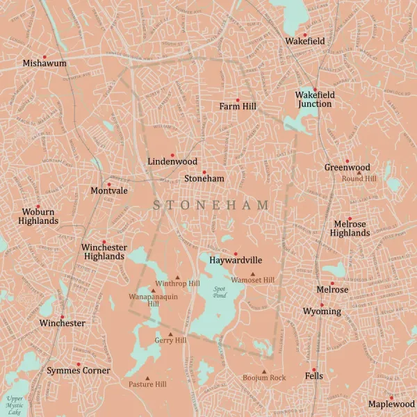 MA Middlesex Stoneham Vector Road Map Our beautiful Wall Art and Photo ...