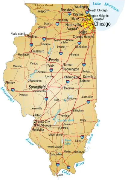 Laminated Map Large Detailed Roads And Highways Map Of Illinois State