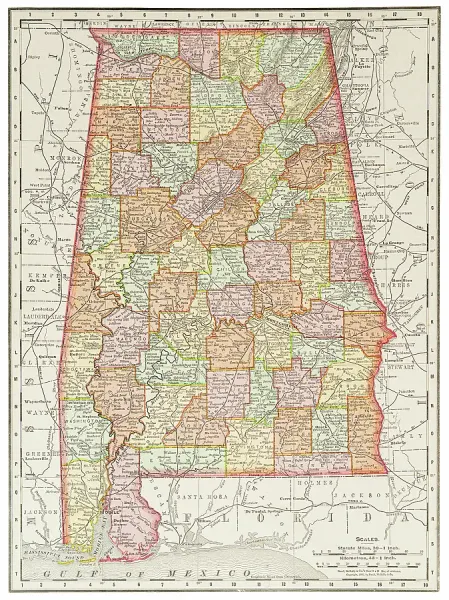 Map of the state of Alabama, USA 1899 Our beautiful Wall Art and Photo ...