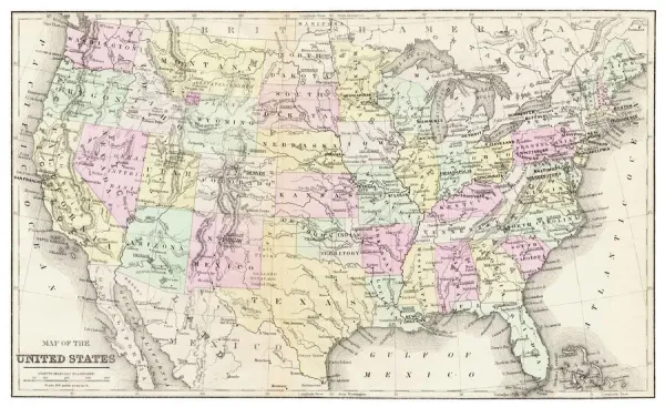 Map of USA 1877 Our beautiful Wall Art and Photo Gifts include Framed ...