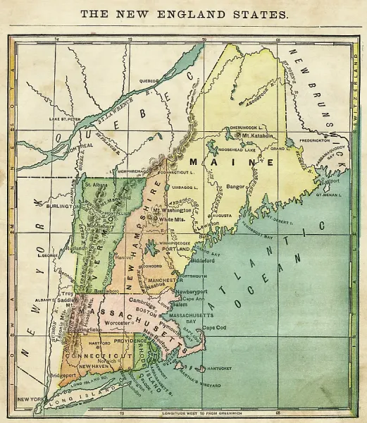 The New England states USA map 1876 Our beautiful Wall Art and Photo ...