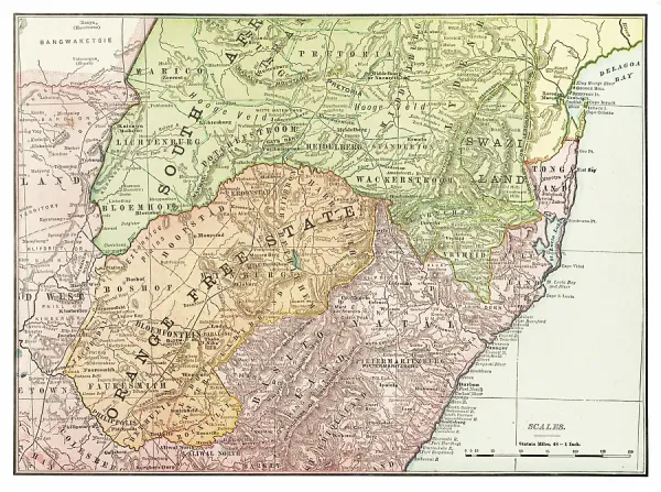 Greetings Card of Old map Orange Free State, Africa 1899