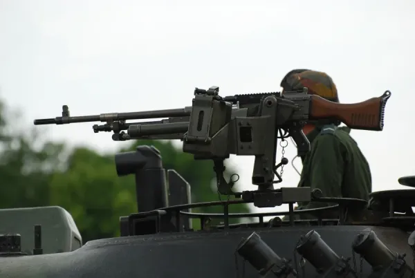 The FN MAG gun on the turret of the Leopard 1A5 main battle