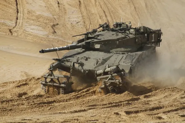 An Israel Defense Force Merkava Mark II battle tank with