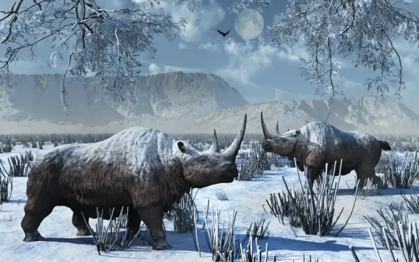 A pair of woolly rhinoceros in a severe Pleistocene winter