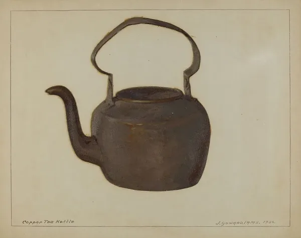 Jigsaw Puzzle of Copper Tea Kettle, c. 1936. Creator: J. Howard Iams
