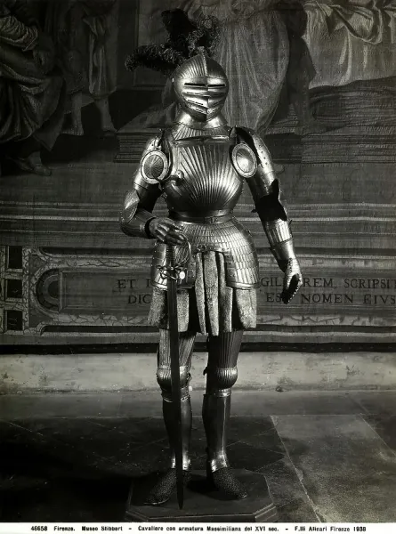 Mounted Print of German suit of armor, in the Museo Stibbert
