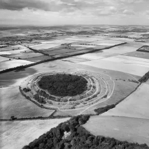 Aerial image of Badbury Rings, an Iron Age hill fort