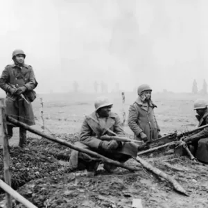 Illustration of of American soldiers firing rifles