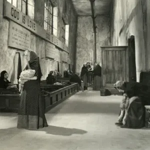 Postcard of Workhouse dining hall, Oliver Twist film, 1948