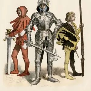 Illustration of a medieval squire being dubbed a knight