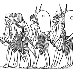 Illustration of ancient Egyptian soldier holding spear