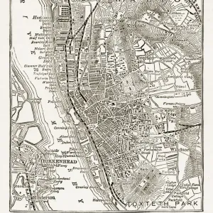 Map of the City of Liverpool, England Victorian Engraving