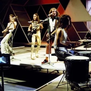 Glass Frame of Slade Pop Group seen here during rehearsals for